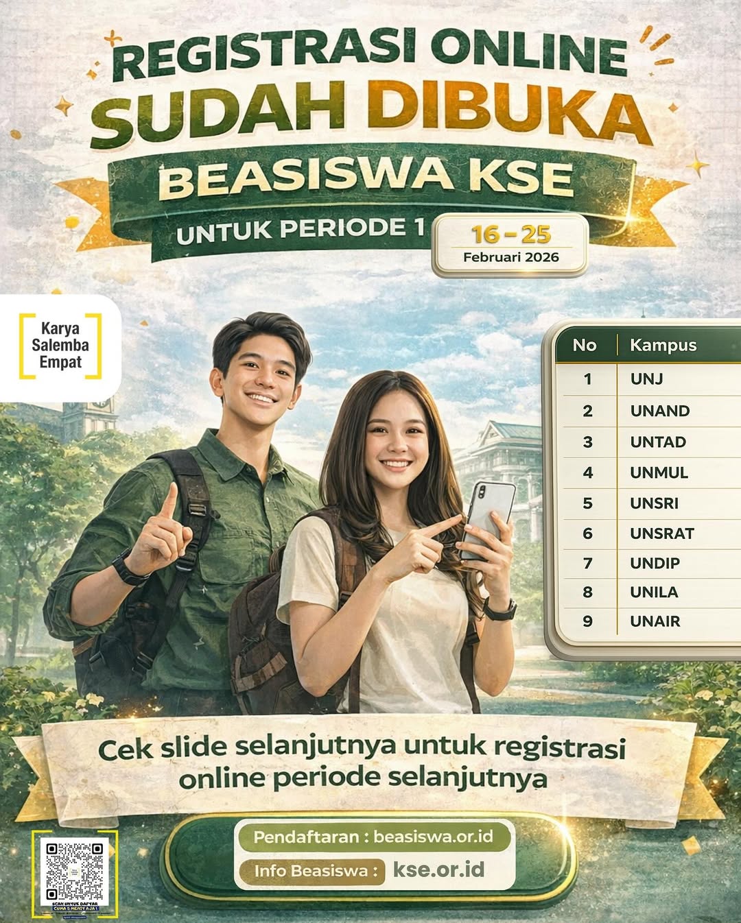 Beasiswa KSE: Khusus 9 Kampus sampai 25 Februari 2026! - CampusNet